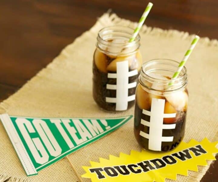 Football Mason Jars for Game Day Drinks!